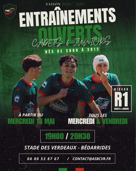 ENTRAÎNEMENTS OUVERTS – CADETS & JUNIORS