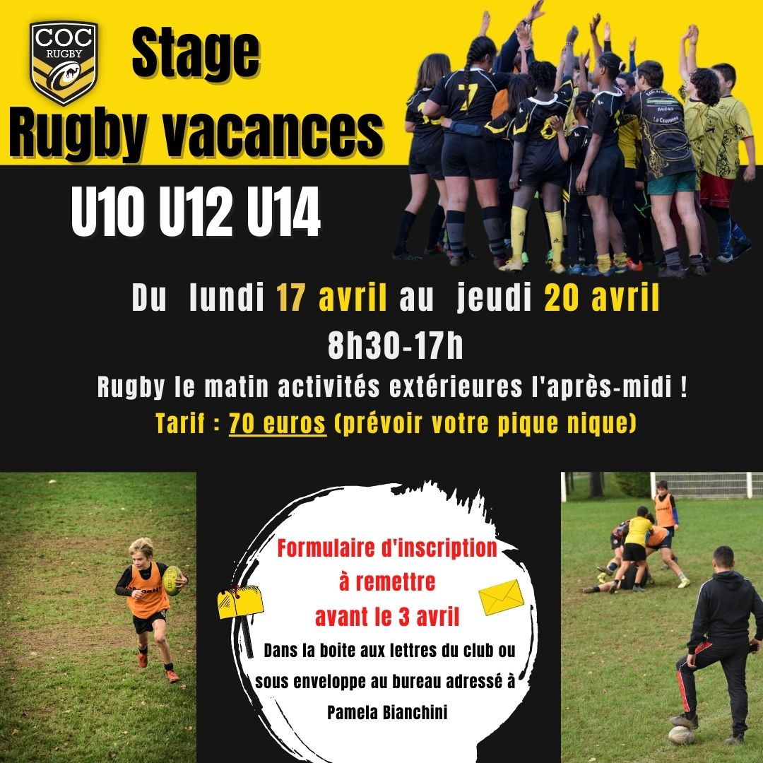 Stage rugby vacances du 17 au 20 avril
