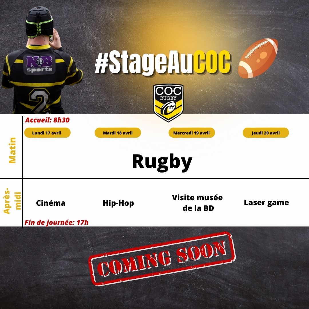 Stage rugby vacances du 17 au 20 avril