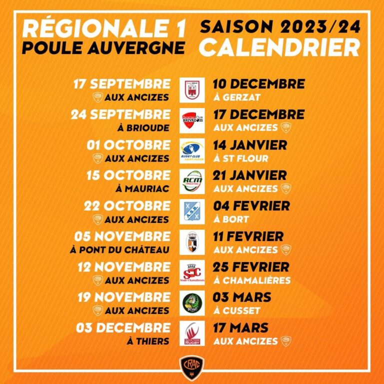 Découvrez le calendrier de la saison 2023/2024