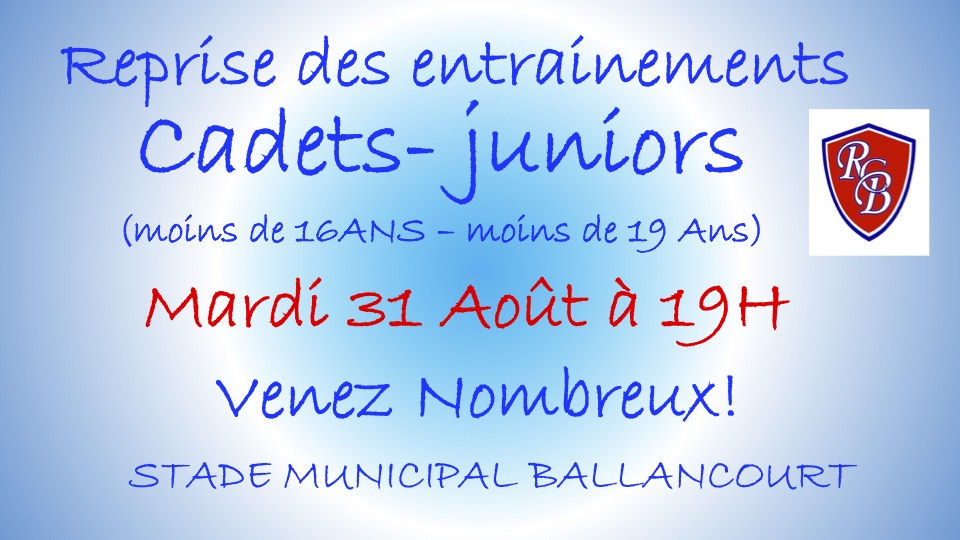 Reprise des cadets et juniors