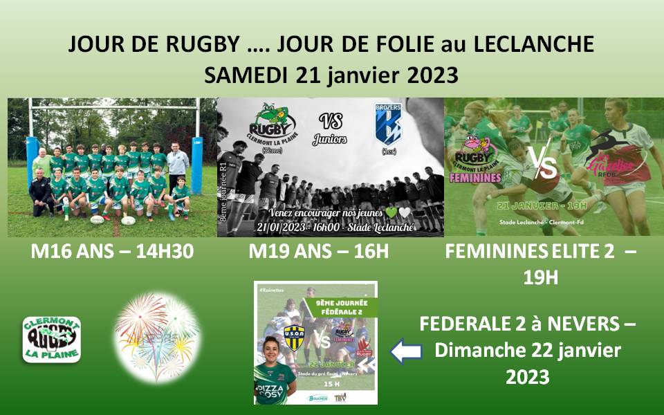 JOUR de RUGBY …. JOUR de FOLIE! Samedi 21 janvier 2023 au « Leclanché ...
