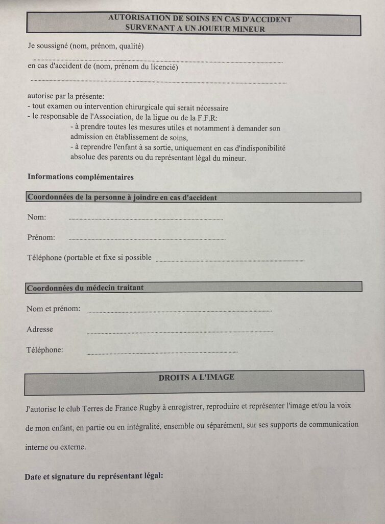 Inscription École de rugby.