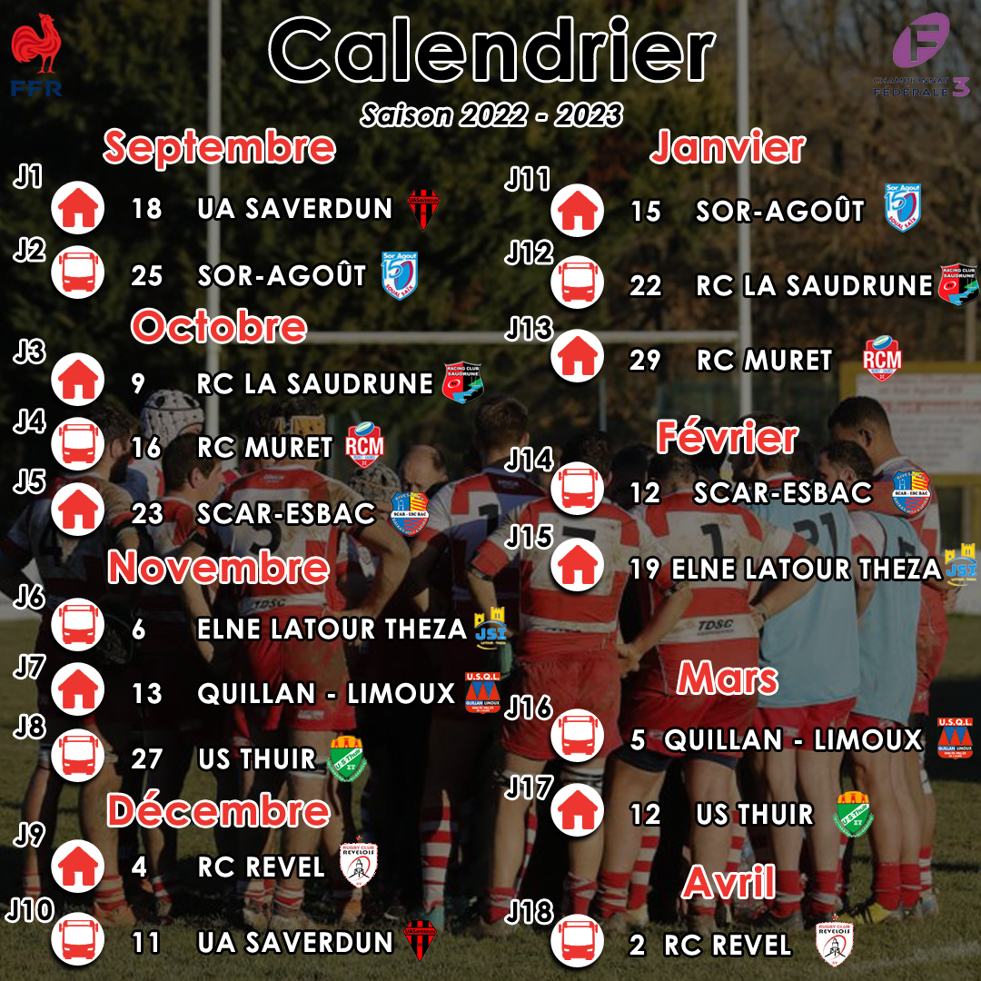 Calendrier de la saison - USC Alban Rugby